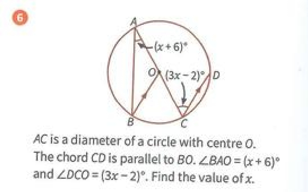 Solved 6AC ﻿is a diameter of a circle with centre O.The | Chegg.com