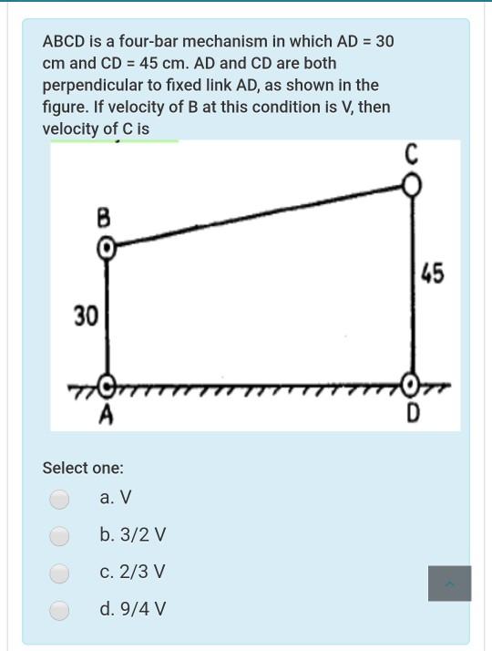 Solved ABCD is a four-bar mechanism in which AD = 30 cm and | Chegg.com
