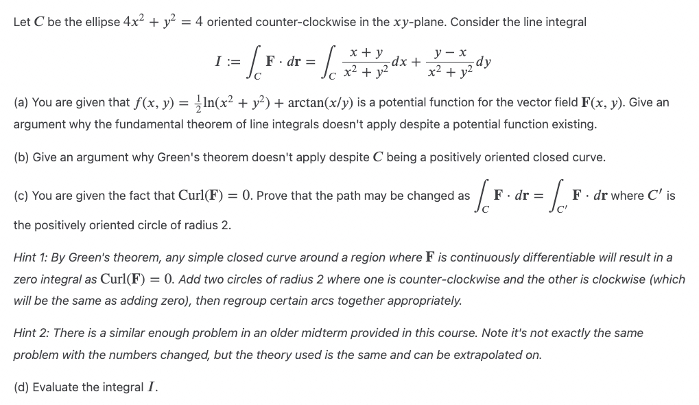 Solved Let C ﻿be the ellipse 4x2+y2=4 ﻿oriented | Chegg.com