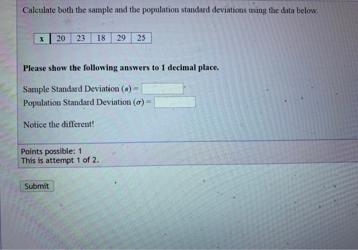 Solved Calculate both the sample and the population standard | Chegg.com