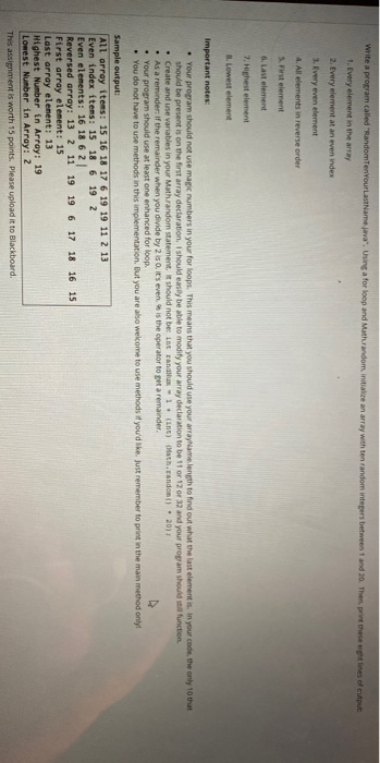 Solved write a program called "Randomen YourLastNamejava". | Chegg.com
