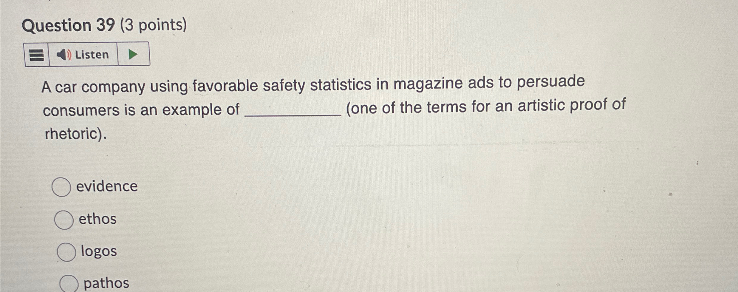 Solved Question 39 (3 ﻿points)ListenA car company using | Chegg.com