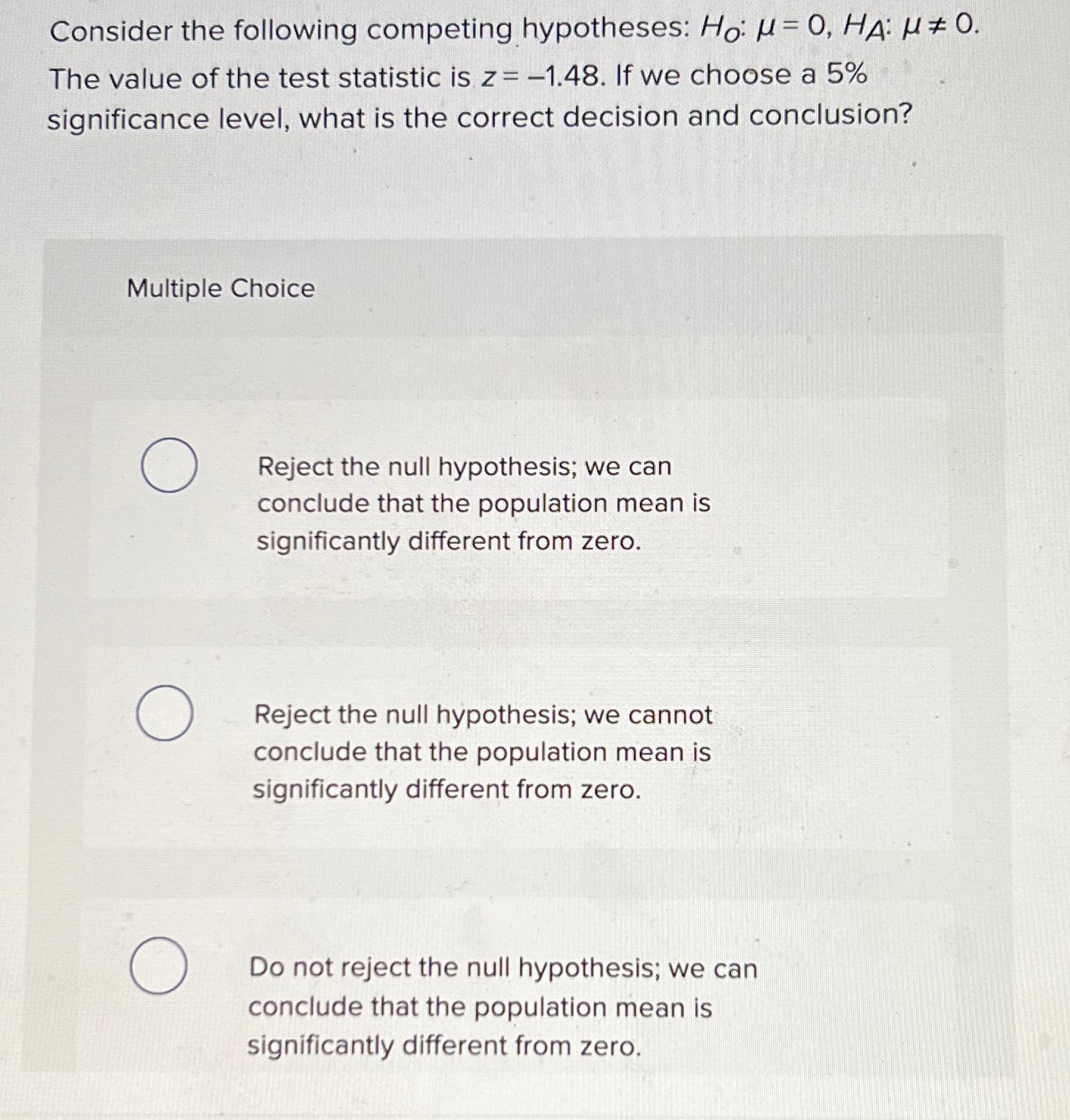 Solved Consider the following competing hypotheses: | Chegg.com