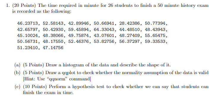 Solved (20 ﻿Points) ﻿The time required in minute for 26 | Chegg.com