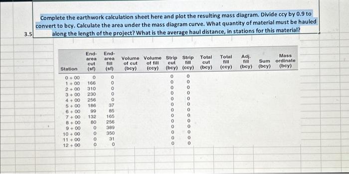 Complete the earthwork calculation sheet here and | Chegg.com