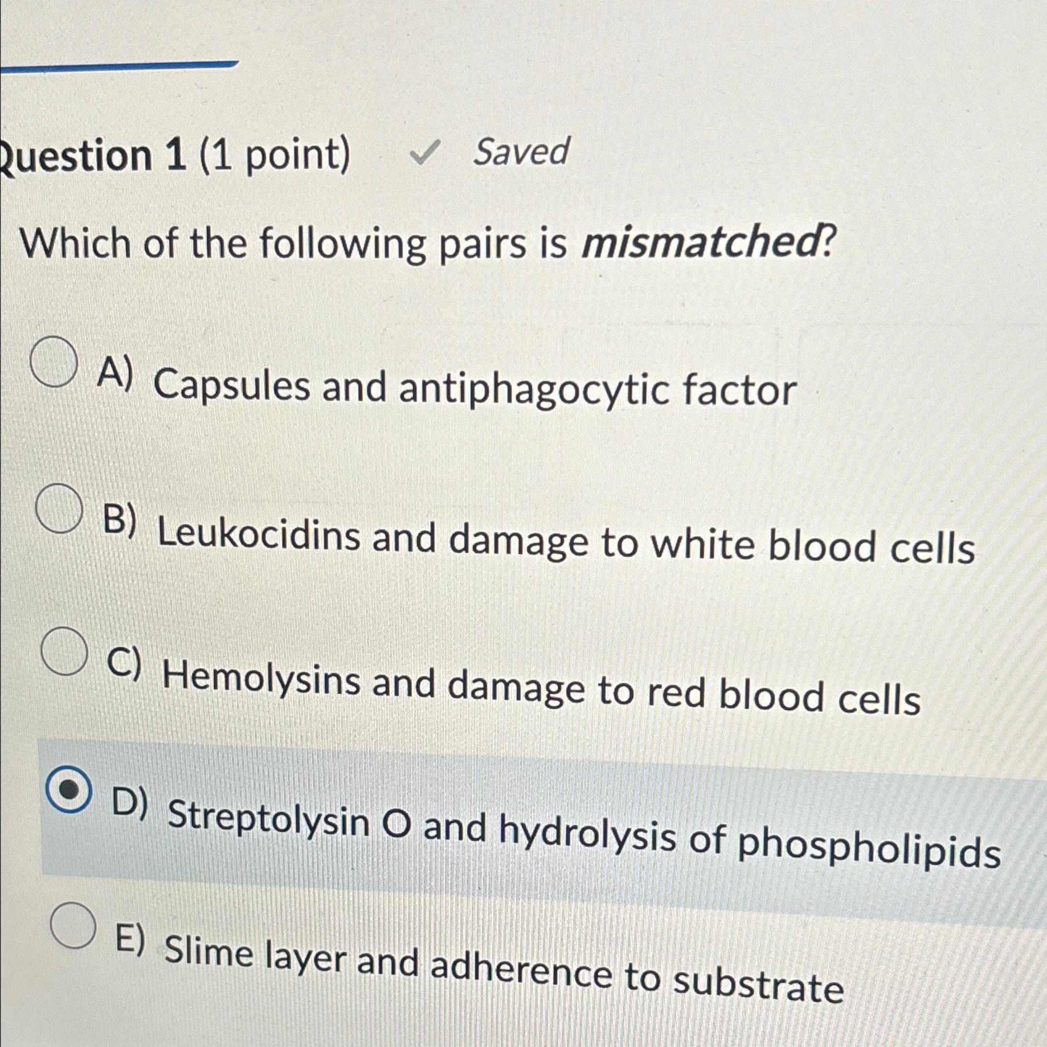 Solved Question 1 (1 ﻿point) ﻿SavedWhich of the following | Chegg.com