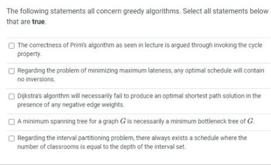 The following statements all concern greedy | Chegg.com