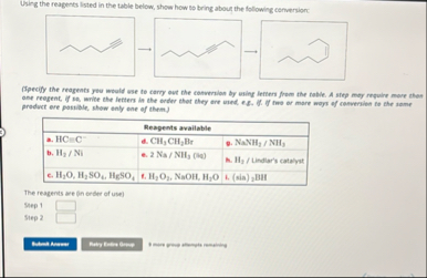 Using the reagents listed in the table below, show | Chegg.com