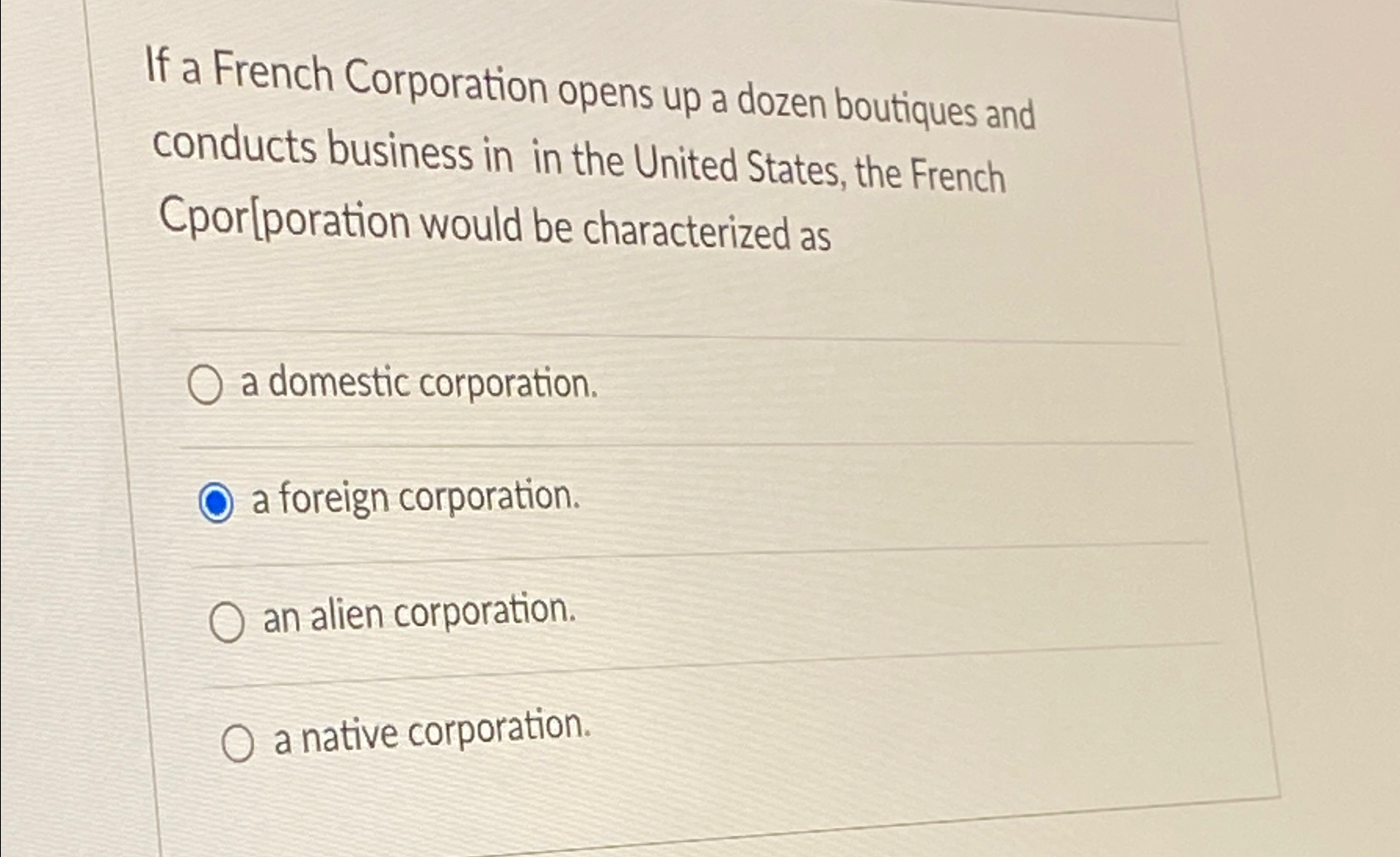 Solved If a French Corporation opens up a dozen boutiques | Chegg.com