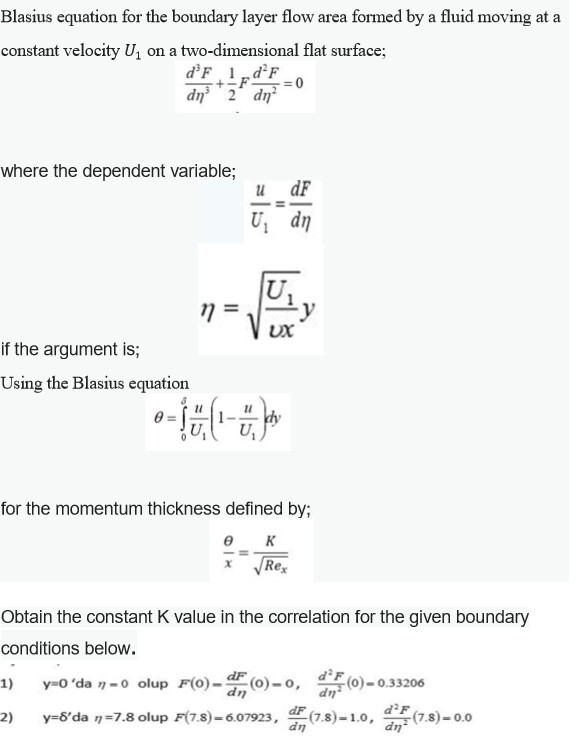 Solved Blasius equation for the boundary layer flow area | Chegg.com