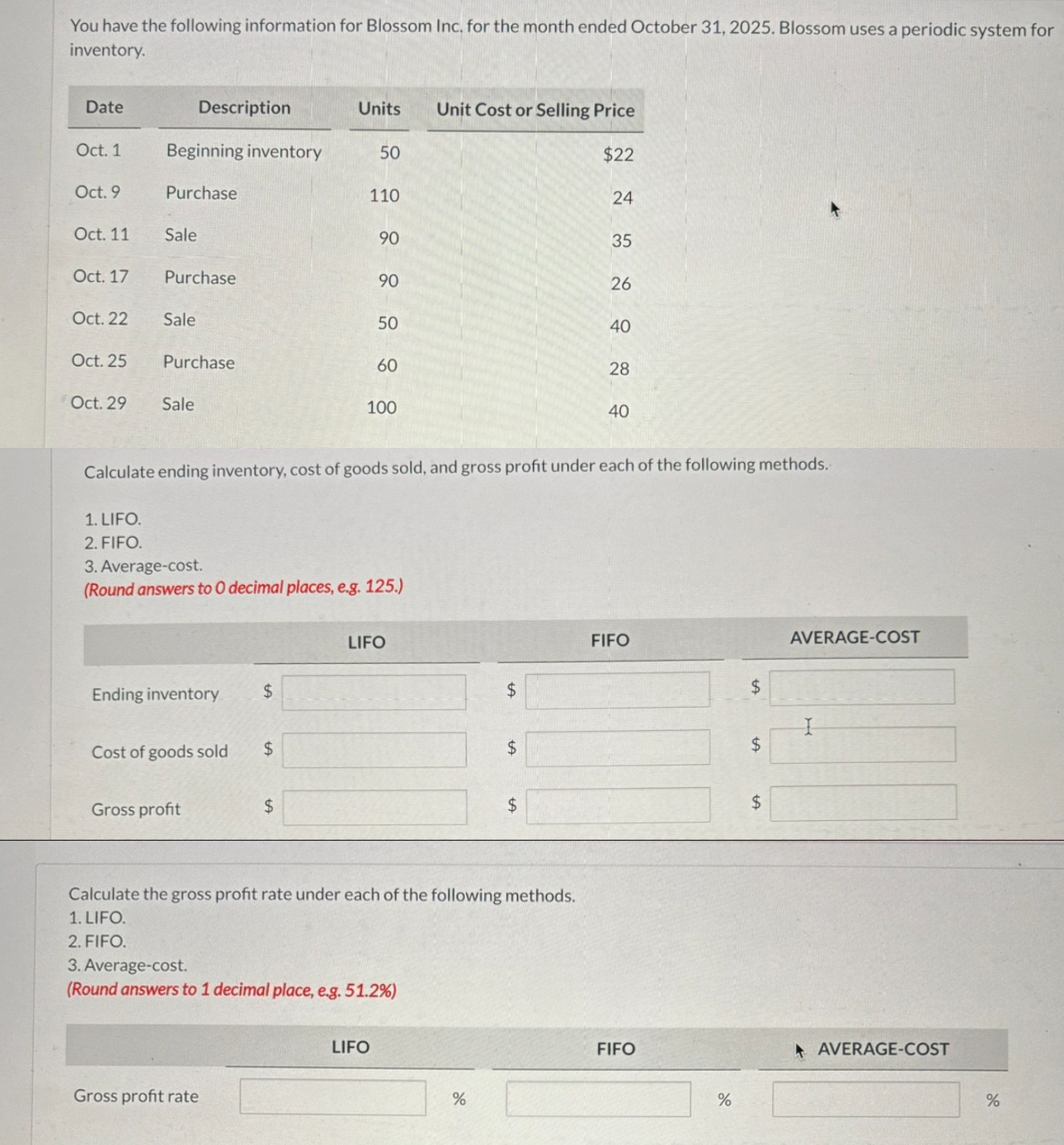Solved You have the following information for Blossom Inc. | Chegg.com