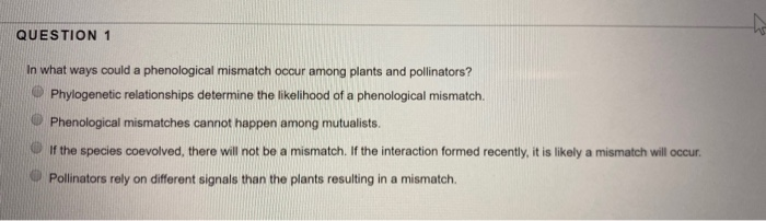 Solved QUESTION 1 In what ways could a phenological mismatch | Chegg.com