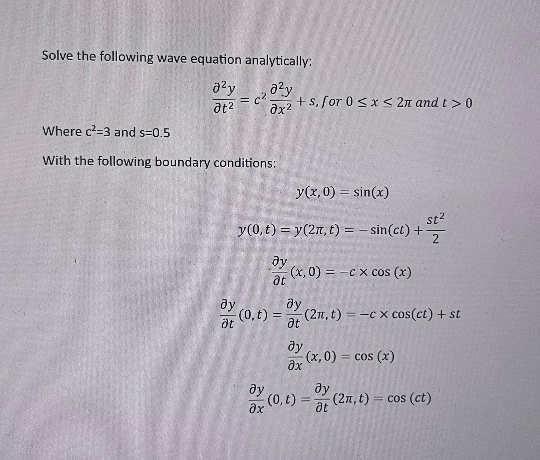 Solved Solve the following wave equation | Chegg.com