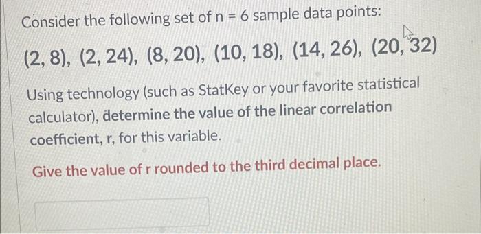 Solved Consider the following set of n=6 sample data points: | Chegg.com
