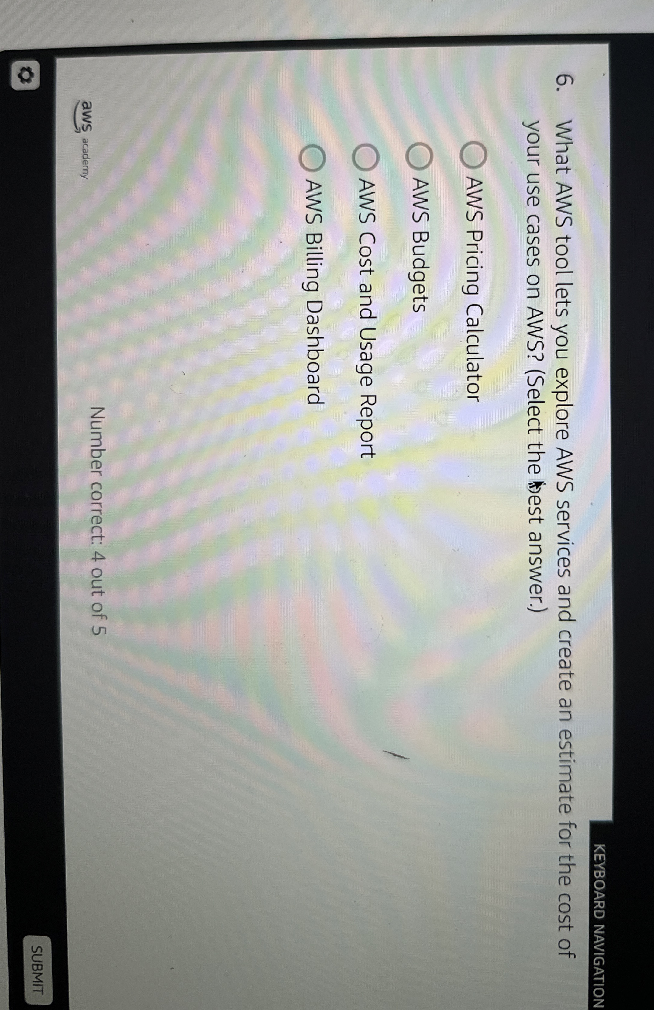 Solved KEYBOARD NAVIGATION6. ﻿What AWS tool lets you explore | Chegg.com