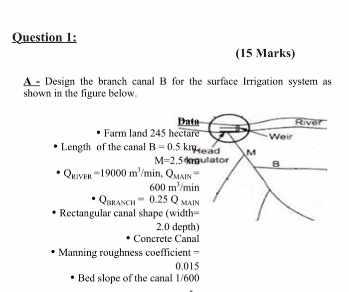 Solved Question 1: (15 Marks) A - Design the branch canal B | Chegg.com