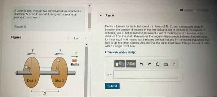 Solved A bullet is shot through fwo cardboard disks attached | Chegg.com