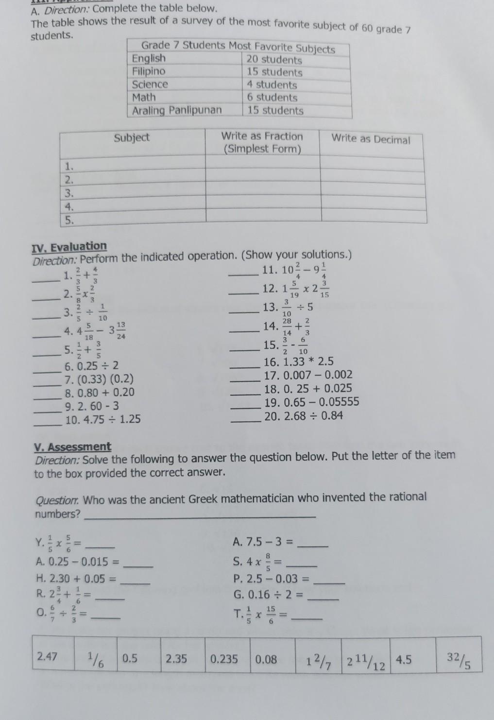 Solved A. Direction: Complete the table below. The table | Chegg.com