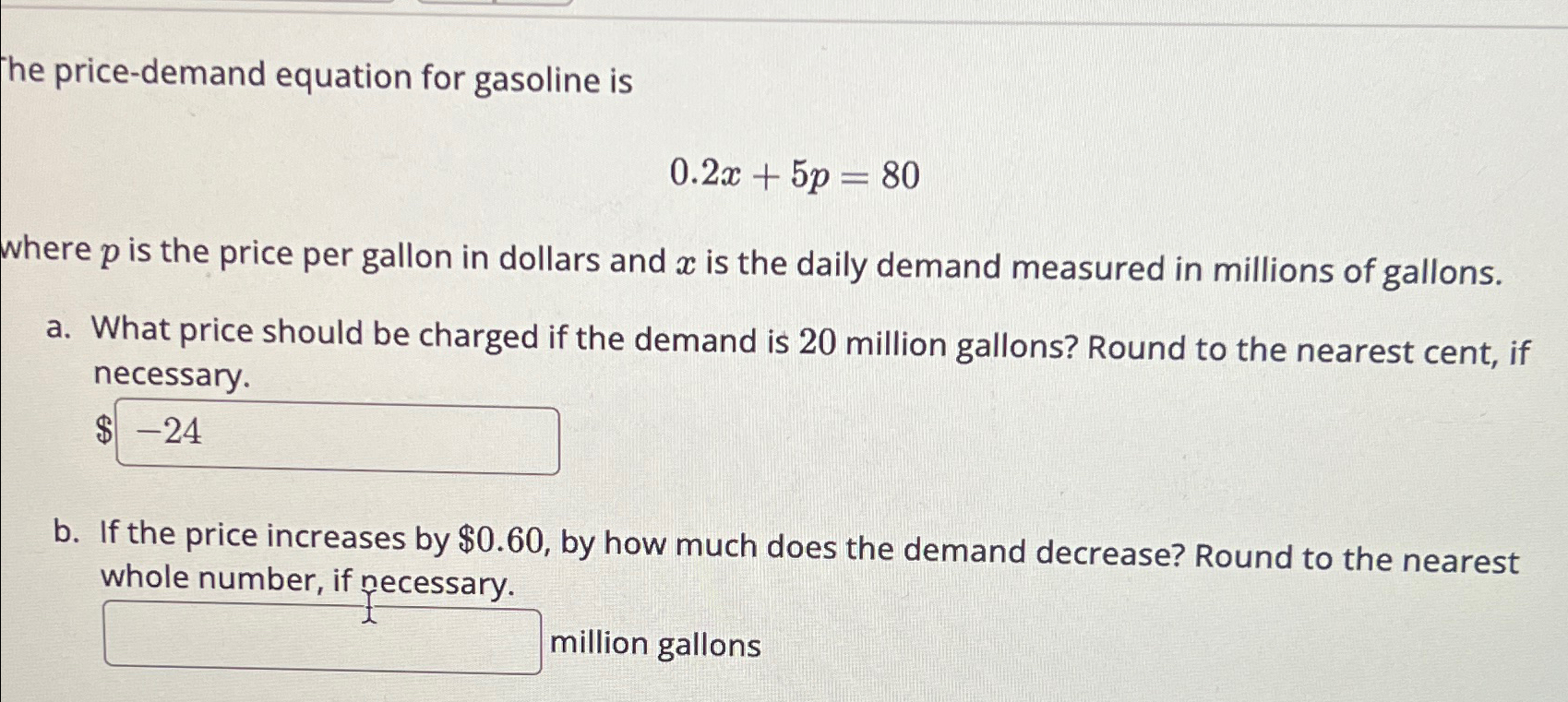 Solved he price-demand equation for gasoline | Chegg.com