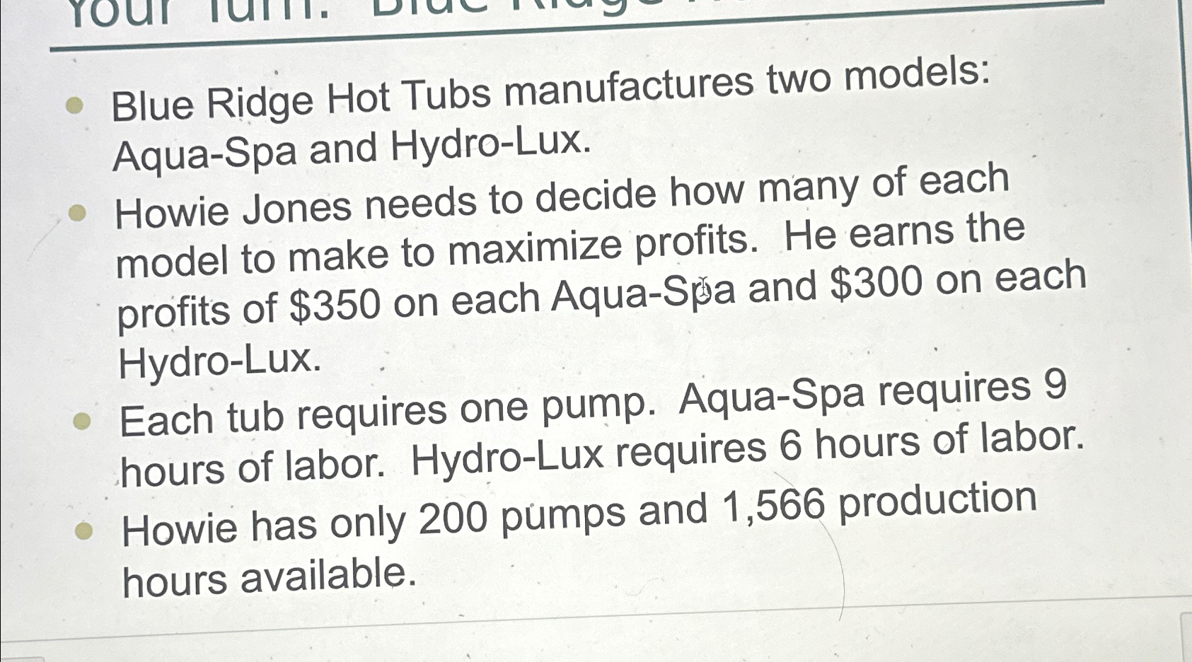 Solved Blue Ridge Hot Tubs manufactures two models: Aqua-Spa | Chegg.com