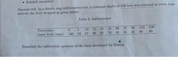 Solved Example 6.6. In a double ring infiltrometer test, a | Chegg.com