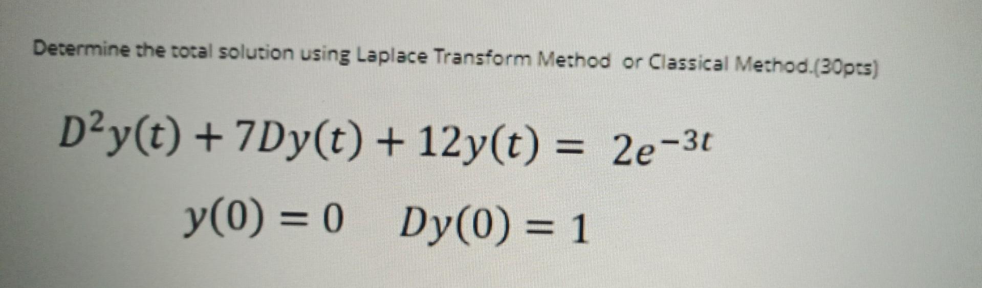 Solved Determine the total solution using Laplace Transform | Chegg.com