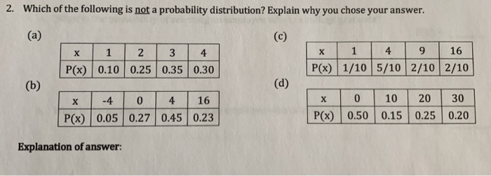 Solved 2. Which of the following is not a probability | Chegg.com