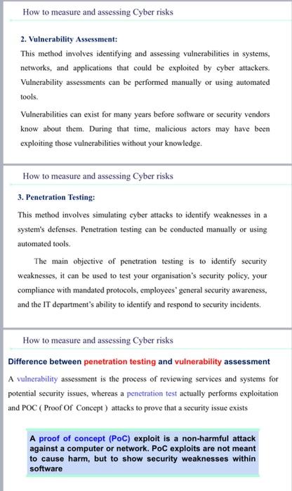 Solved How to measure and assessing Cyber risks ? There are | Chegg.com