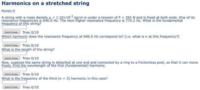 Solved Harmonics on a stretched string Points:5 A string | Chegg.com