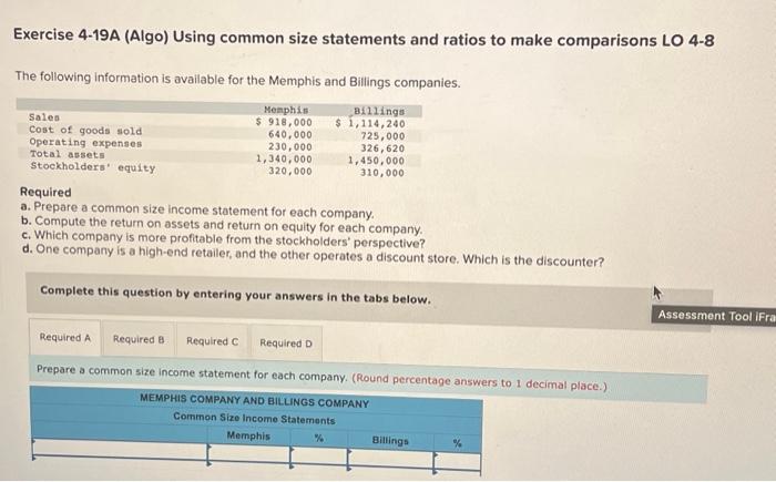 Solved Exercise 4-19A (Algo) Using common size statements | Chegg.com