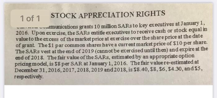 1 of 1 STOCK APPRECIATION RIGHTS vvalmunications | Chegg.com
