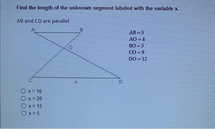 Solved Find the length of the unknown segment labeled with | Chegg.com