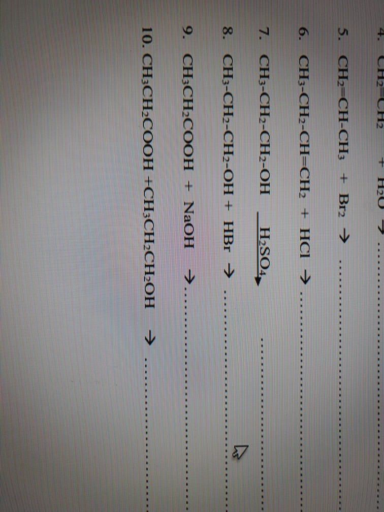 Solved CH2=CH2 + HU 5. CH2=CH-CH3 + Br2 > 6. CH3-CH2-CH=CH2 | Chegg.com