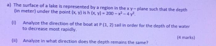 Solved a) The surface of a lake is represented by a region | Chegg.com
