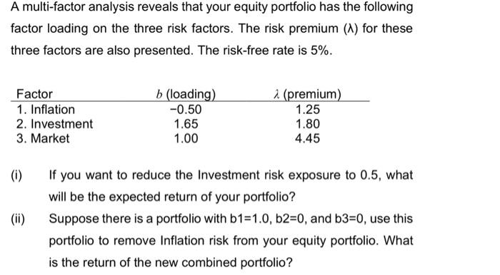 Solved A multi-factor analysis reveals that your equity | Chegg.com