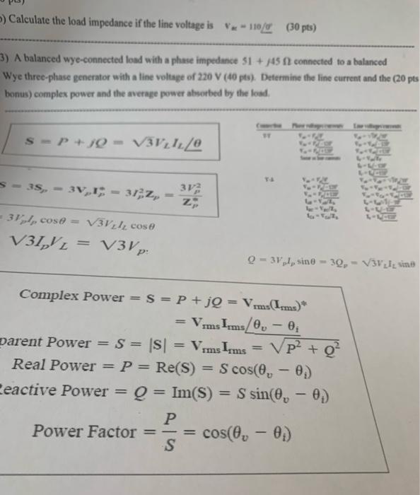 Solved 3) A balanced wye-connected load with a phase | Chegg.com