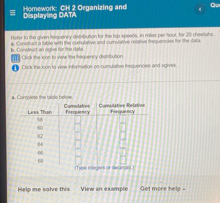 Solved Que III Homework: CH 2 Organizing and Displaying DATA | Chegg.com