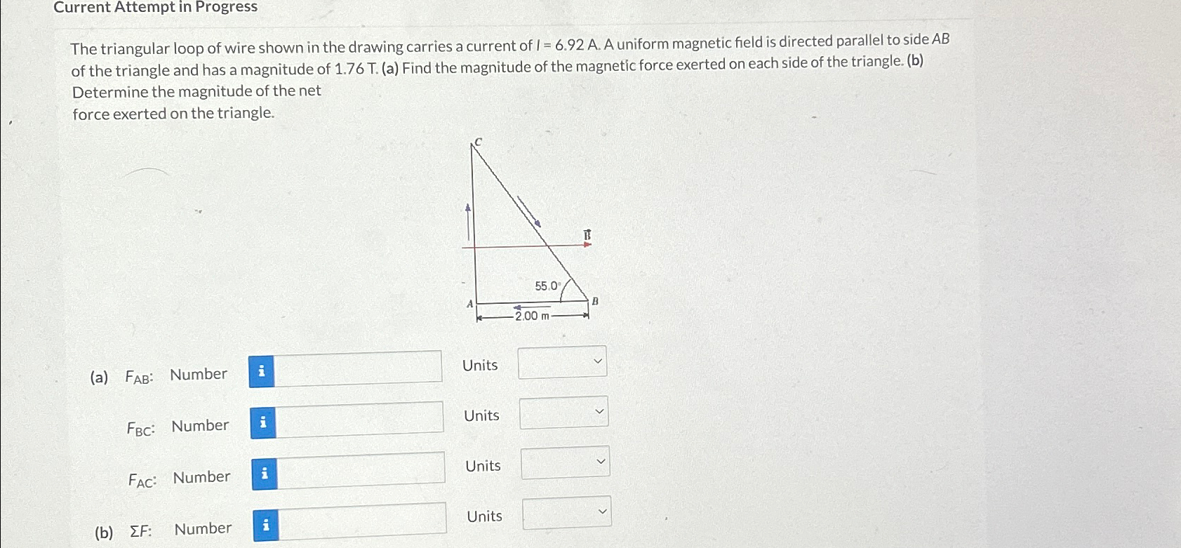 Solved Current Attempt in ProgressThe triangular loop of | Chegg.com