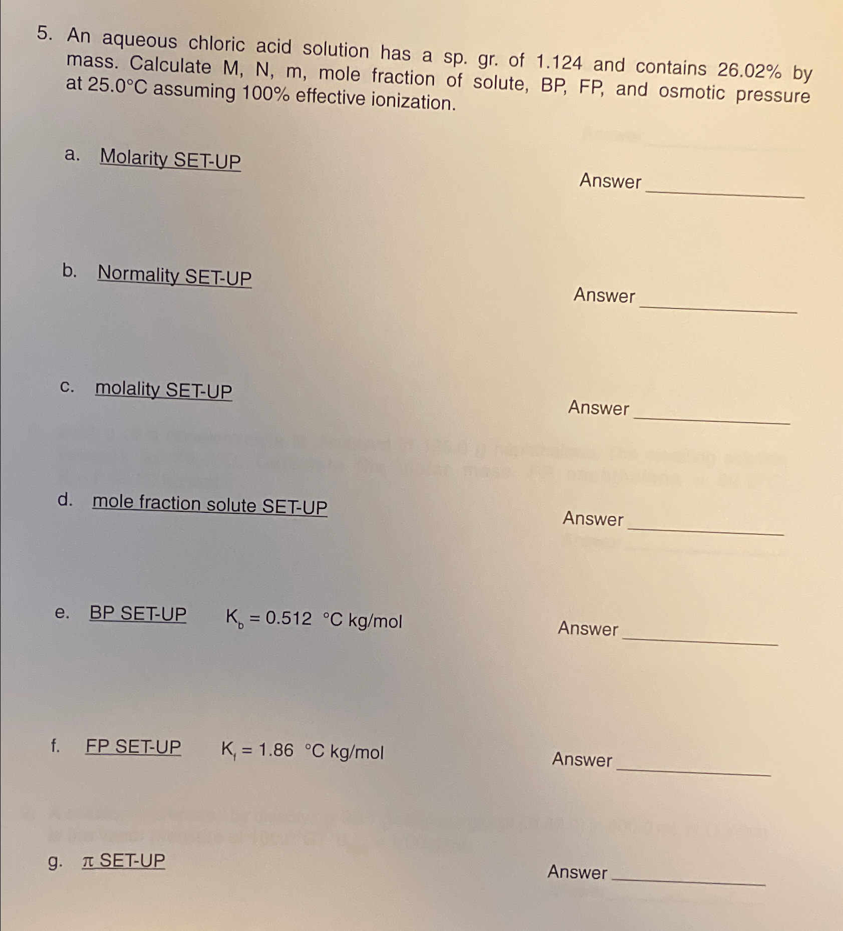 Solved An aqueous chloric acid solution has a sp. ﻿gr. ﻿of | Chegg.com