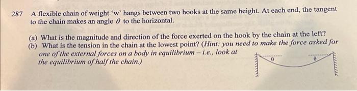 Solved 87 A flexible chain of weight ' w ' hangs between two | Chegg.com
