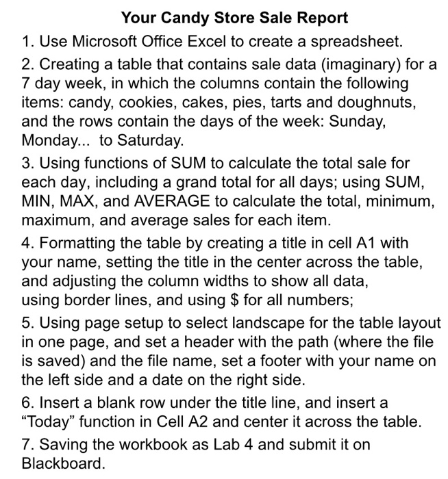 Solved Your Candy Store Sale Report 1. Use Microsoft Office | Chegg.com