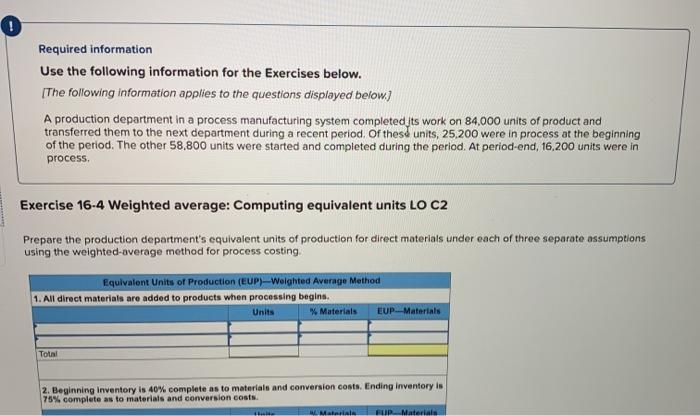 Solved Exercise 16-4 Weighted average: Computing equivalent | Chegg.com