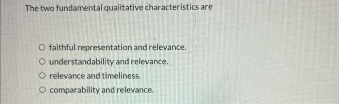 The two fundamental qualitative characteristics are | Chegg.com