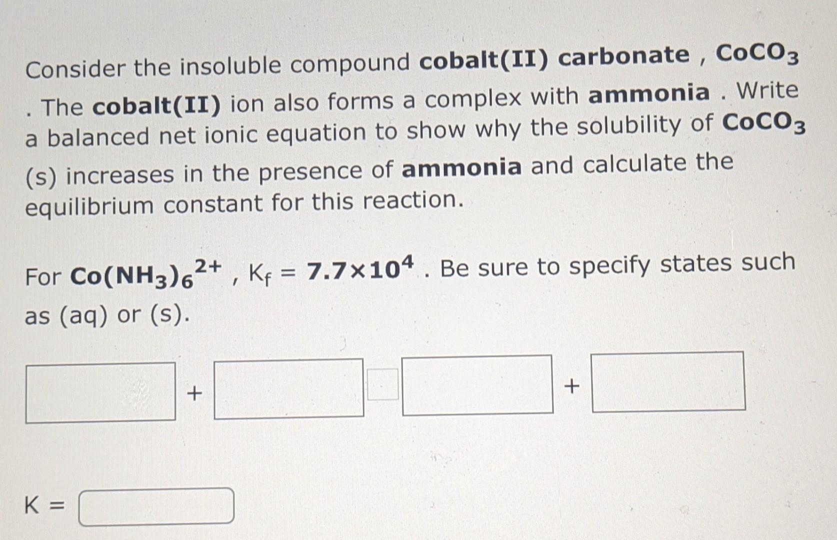 Solved . Consider the insoluble compound cobalt(II) | Chegg.com