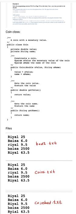 Coin class: A coin with a monetary value. public | Chegg.com