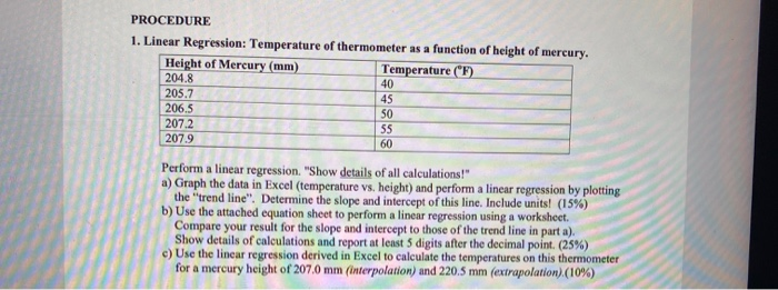 Solved PROCEDURE 1. Linear Regression: Temperature of | Chegg.com