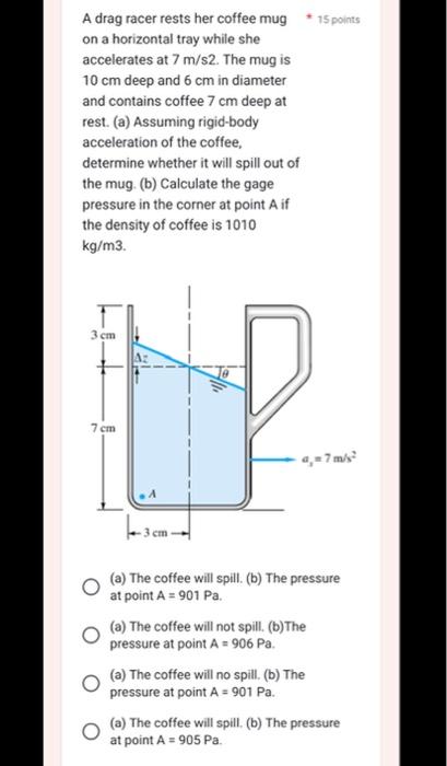 Solved A drag racer rests her coffee mug ∗ on a horizontal | Chegg.com