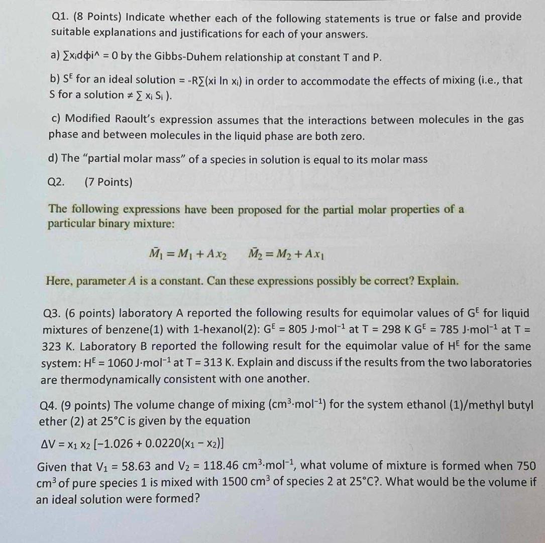 Solved Q1. (8 Points) Indicate whether each of the following | Chegg.com