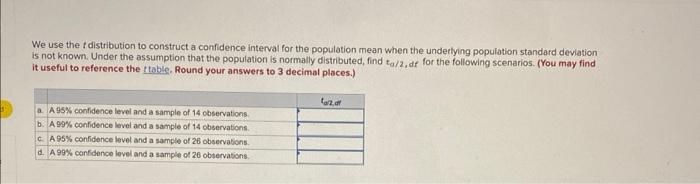 Solved We use the tdistribution to construct a confidence | Chegg.com