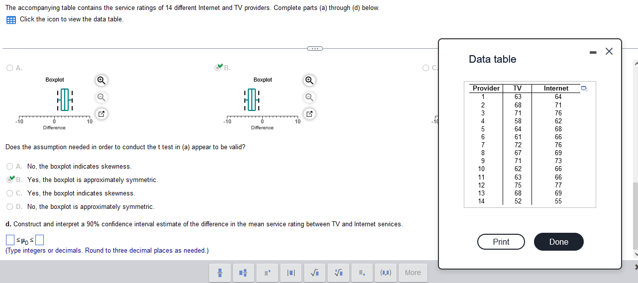 The accompanying table contains the service ratings | Chegg.com